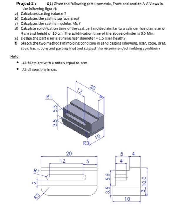 Solved Project 2 : Q1) Given the following part (Isometric, | Chegg.com