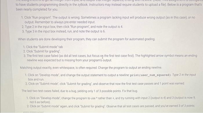 Solved to have students programming directly in the zyBook. | Chegg.com