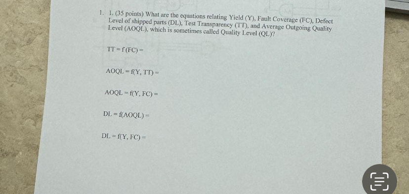 Solved (35 ﻿points) ﻿What are the equations relating Yield | Chegg.com