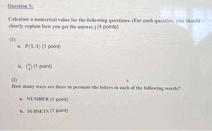 Solved Calculate a numerical value for the following | Chegg.com