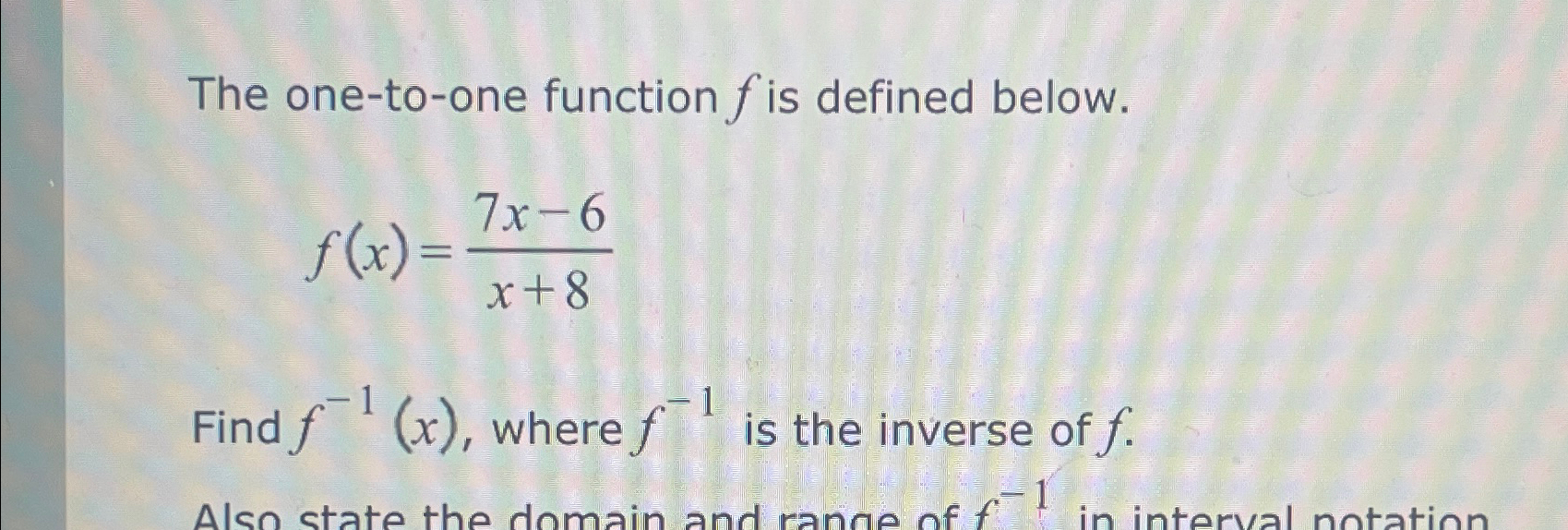 Solved The one-to-one function f ﻿is defined | Chegg.com