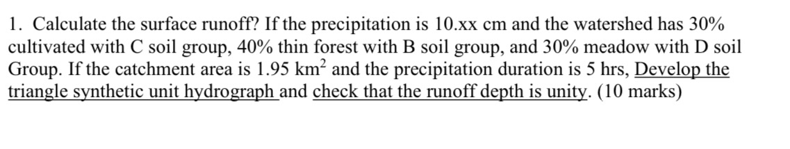 Solved Calculate the surface runoff? If the precipitation is | Chegg.com