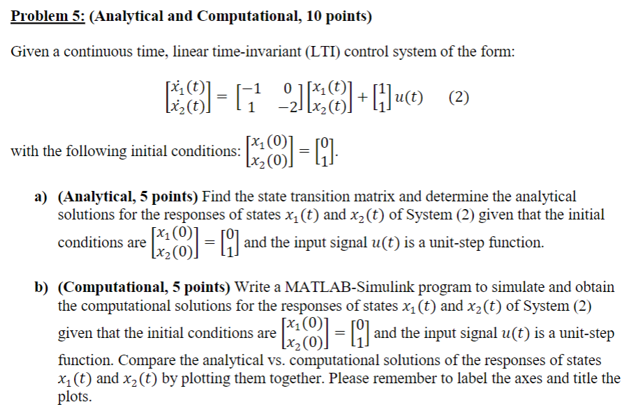 Solved Problem 5: (Analytical and Computational, 10 | Chegg.com