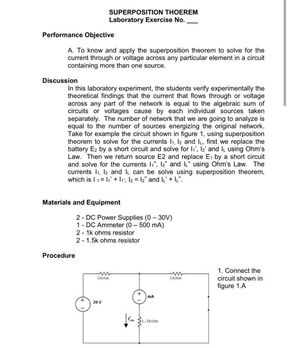 Solved SUPERPOSITION THOEREM Laboratory Exercise No. | Chegg.com