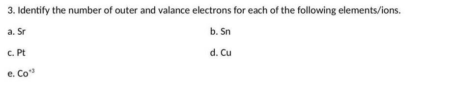 Solved Identify the number of outer and valance electrons | Chegg.com