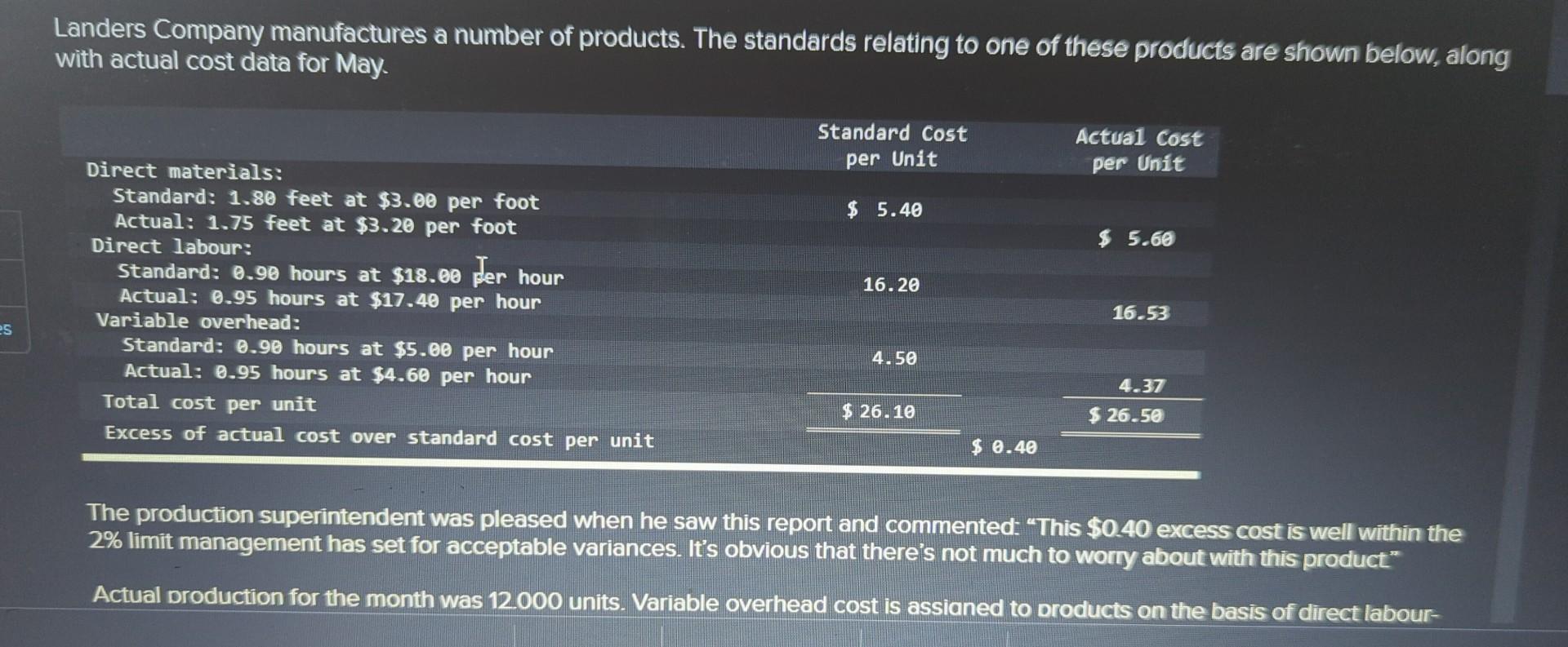 Solved Landers Company manufactures a number of products. | Chegg.com