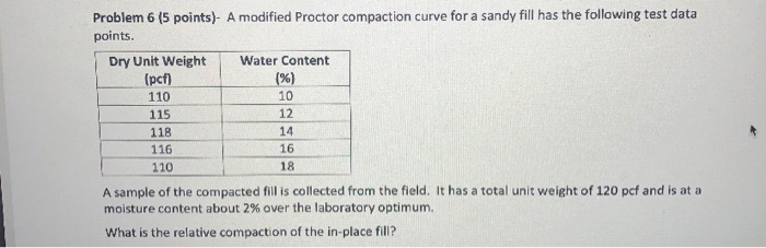Solved Problem 6 (5 points)- A modified Proctor compaction | Chegg.com