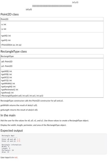 Solved (x1,y1) (x0,y0) Point2D class Point2D −x : int −y int | Chegg.com