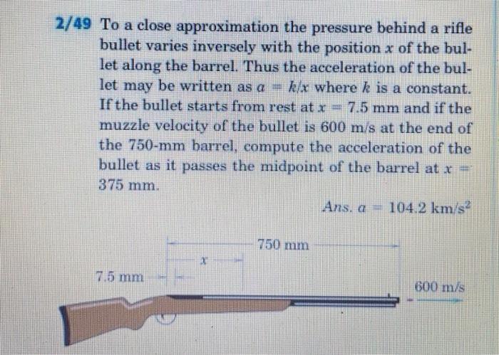 Solved 2/49 To a close approximation the pressure behind a | Chegg.com