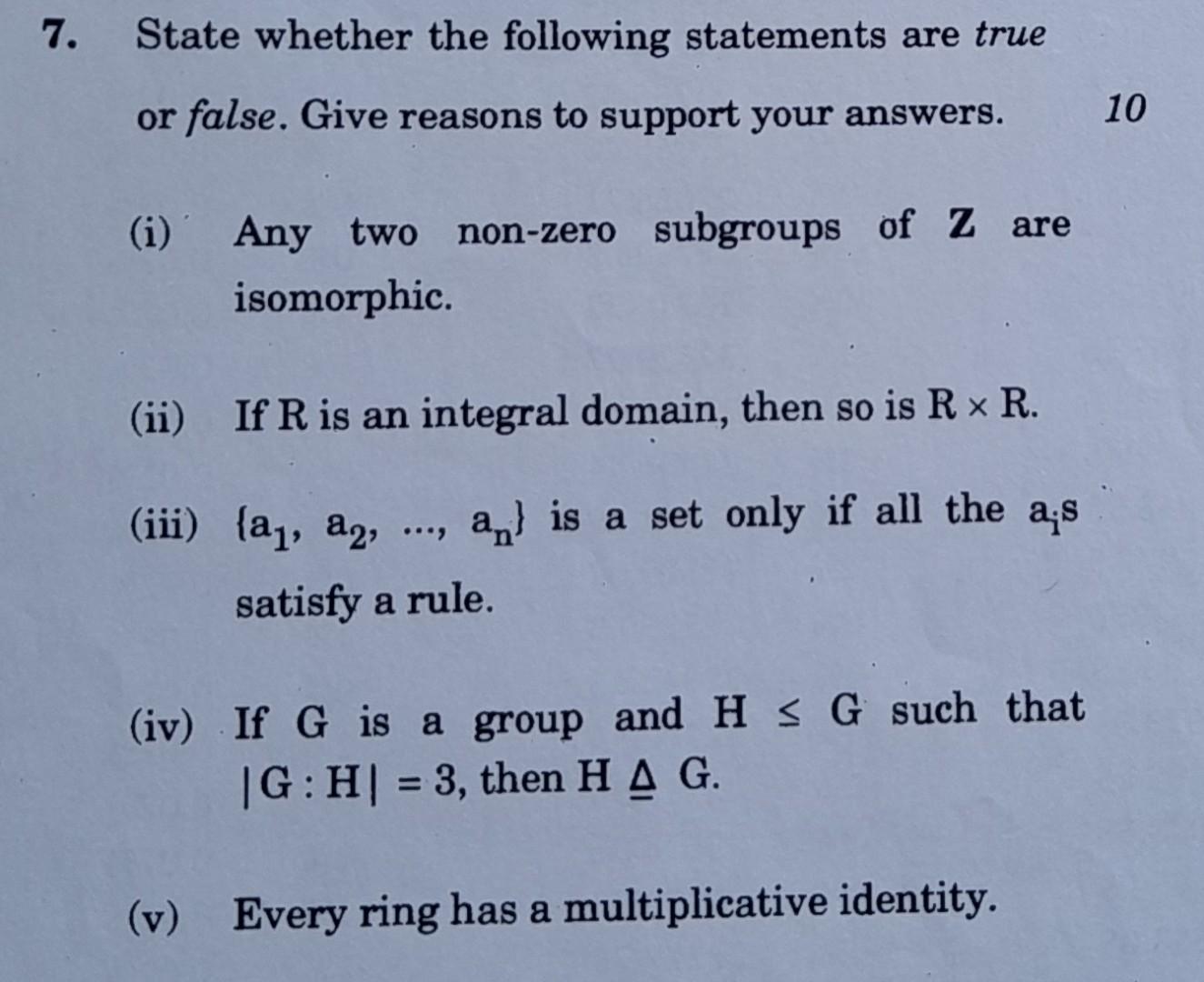 Solved 7. Which of the following statements are true, and | Chegg.com
