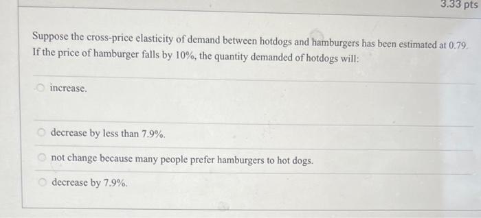 Solved Suppose the cross-price elasticity of demand between | Chegg.com