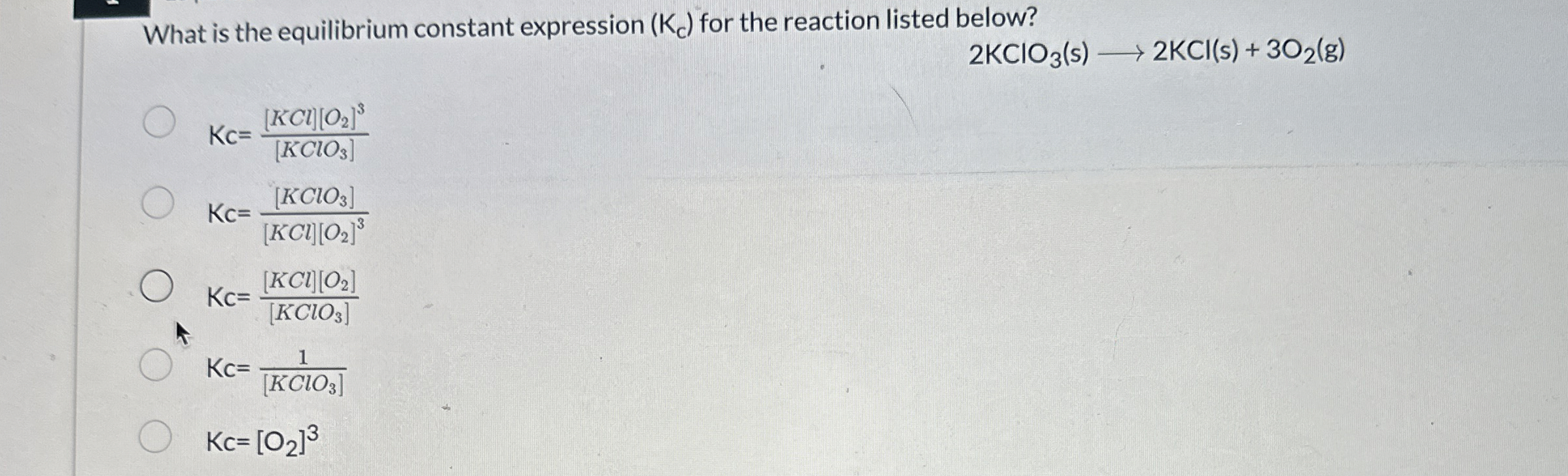 Solved What is the equilibrium constant expression (KC) ﻿for | Chegg.com