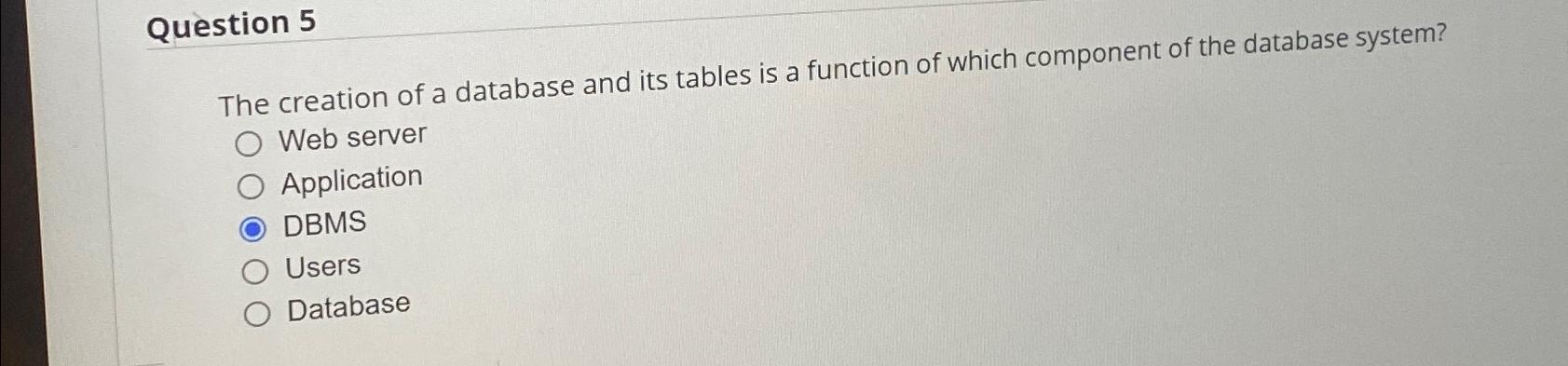 Solved Question 5The creation of a database and its tables | Chegg.com