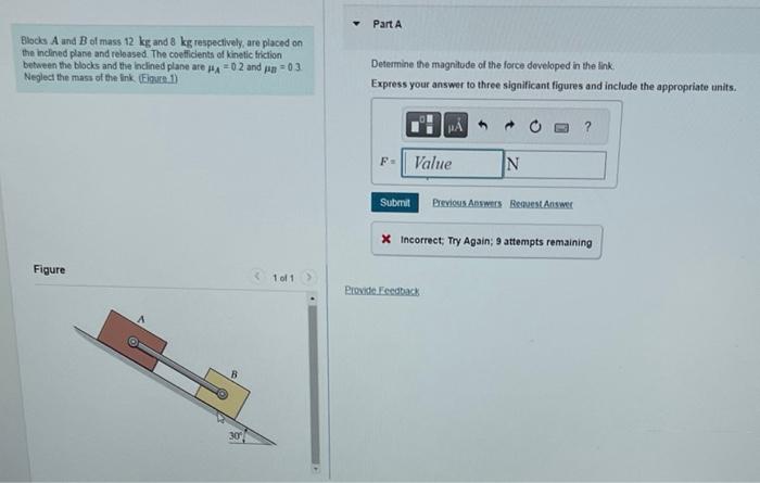 Solved Blocks A and B of mass 12 kg and 8 kg respectively, | Chegg.com