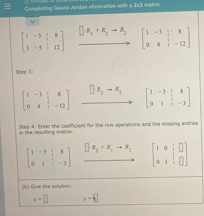 Solved O SYSTEMS OF EQUATIONS AND MATRICES Completing | Chegg.com