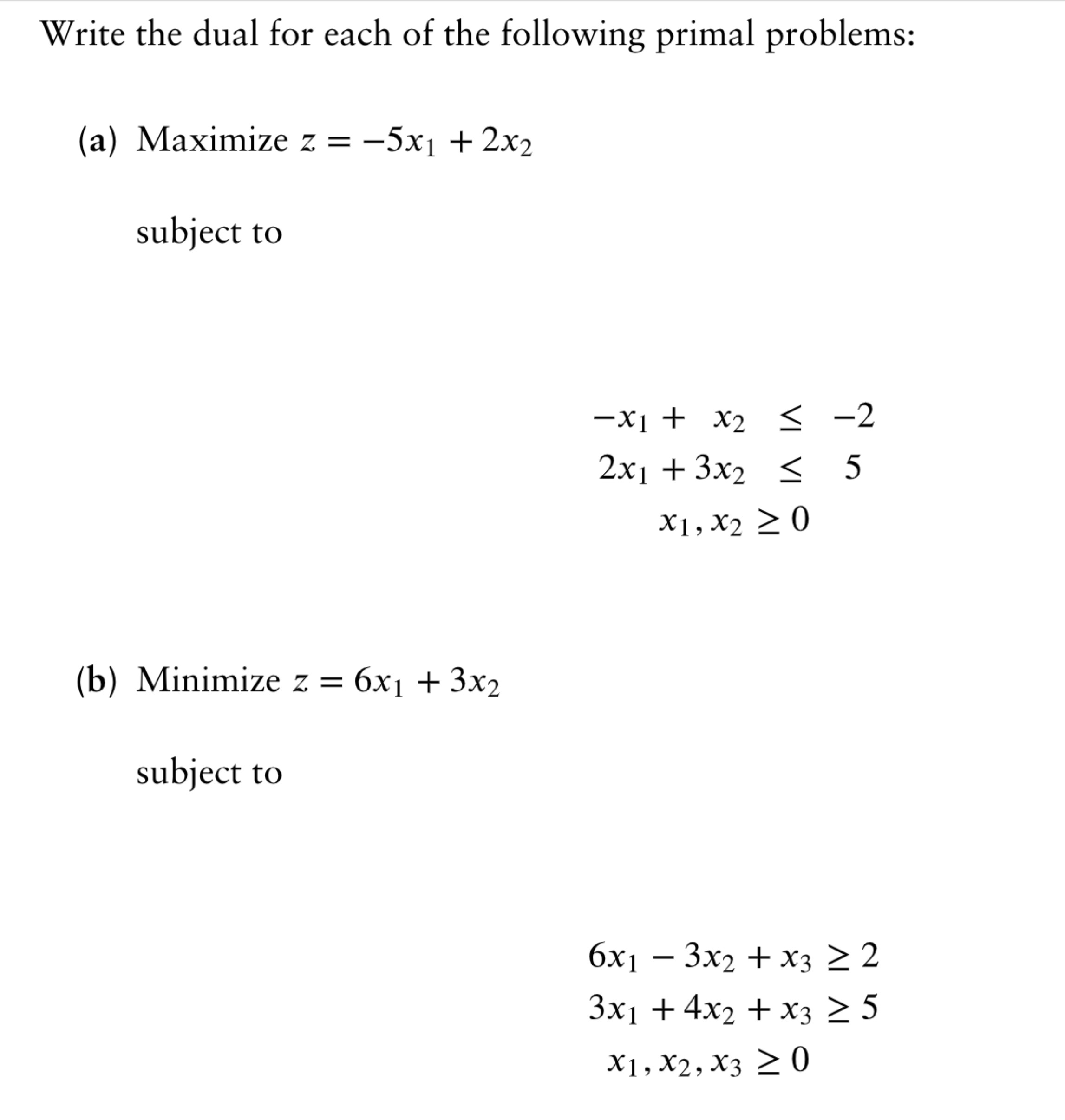 Solved Write the dual for each of the following primal | Chegg.com