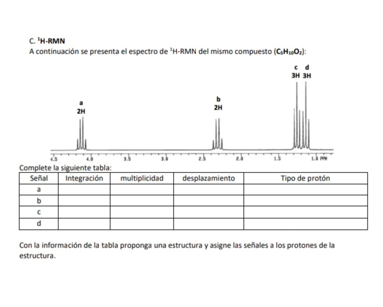 Solved C. 1 H-RMN The 1 H-RMN spectrum of the same compound | Chegg.com