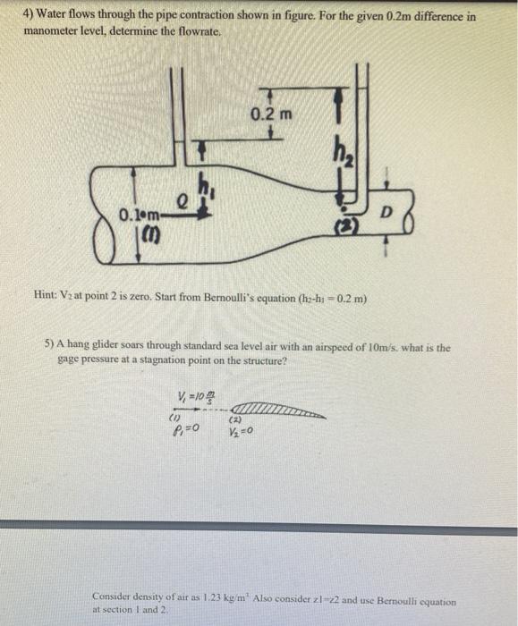 Solved 4) Water flows through the pipe contraction shown in | Chegg.com