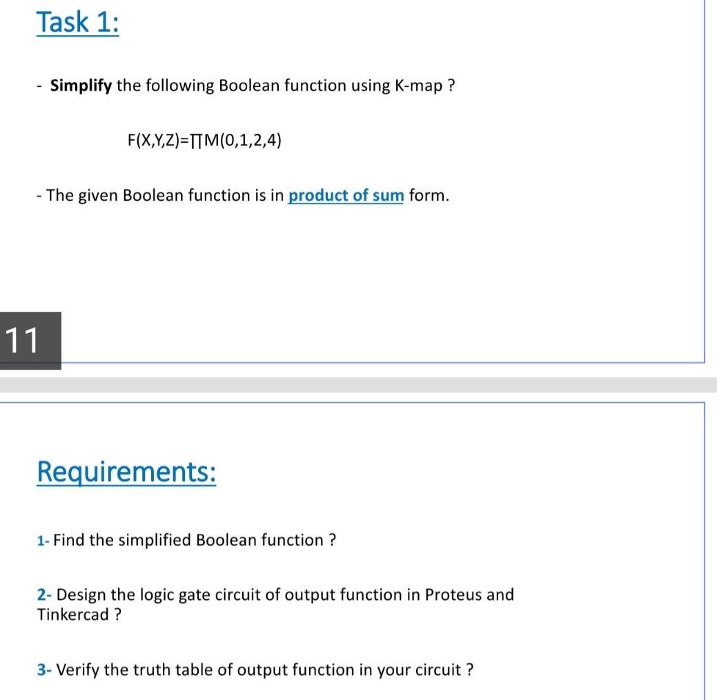 Solved Task 1: - Simplify the following Boolean function | Chegg.com