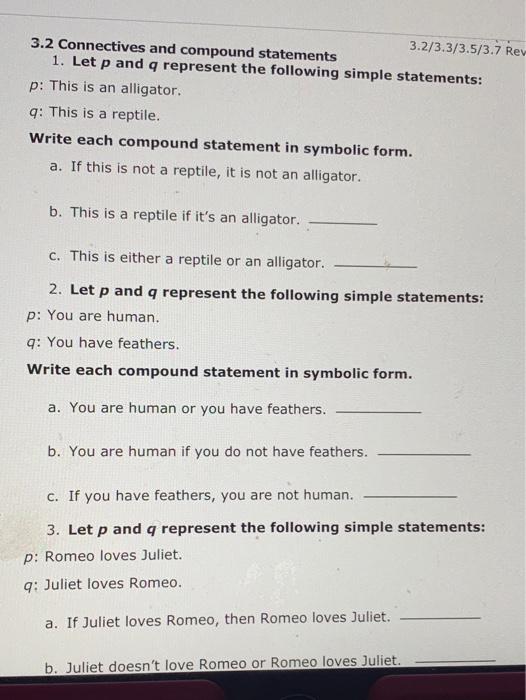 Solved 3.2/3.3/3.5/3.7 Rev 3.2 Connectives and compound | Chegg.com
