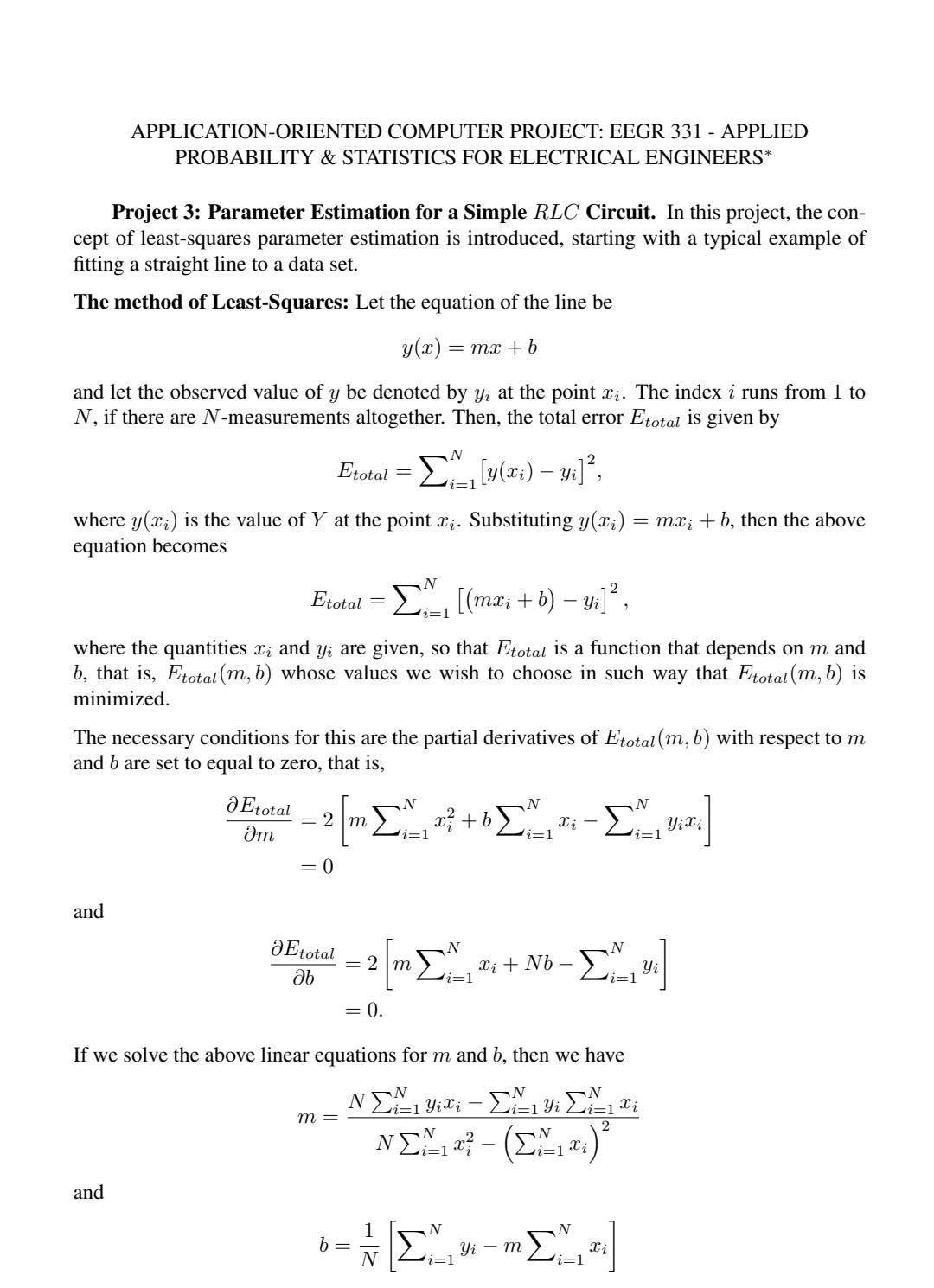 Solved APPLICATION-ORIENTED COMPUTER PROJECT: EEGR 331 - | Chegg.com