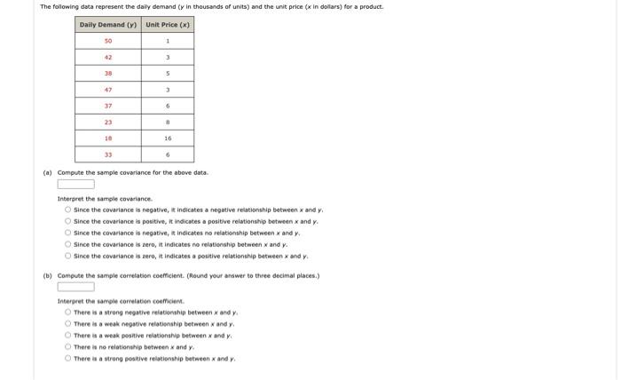 Solved A Compute The Sample Covariance For The Above Data