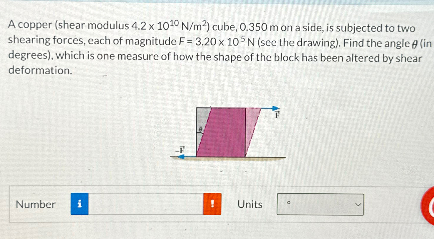 Solved A copper (shear modulus 4.2×1010Nm2 ) ﻿cube, 0.350m | Chegg.com