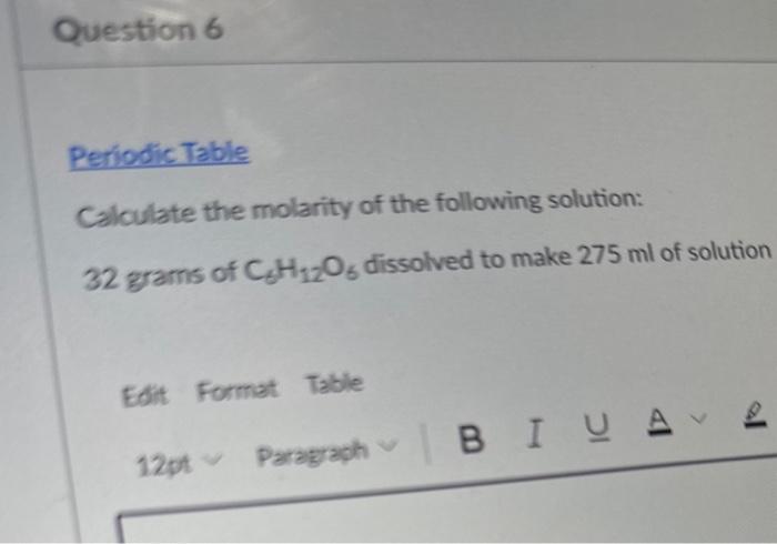 Solved Periodic Table Calculate the molarity of the | Chegg.com