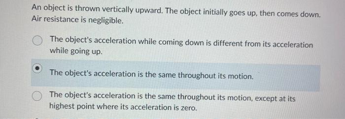Solved An object is thrown vertically upward. The object | Chegg.com