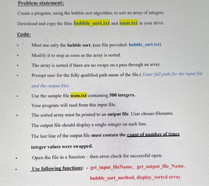 Solved There are two file added bubble_sort and nums file | Chegg.com