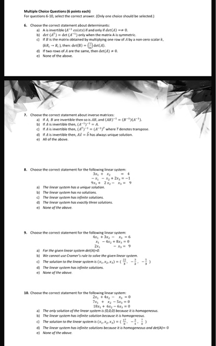 Solved Multiple Choice Questions (6 points each) For | Chegg.com