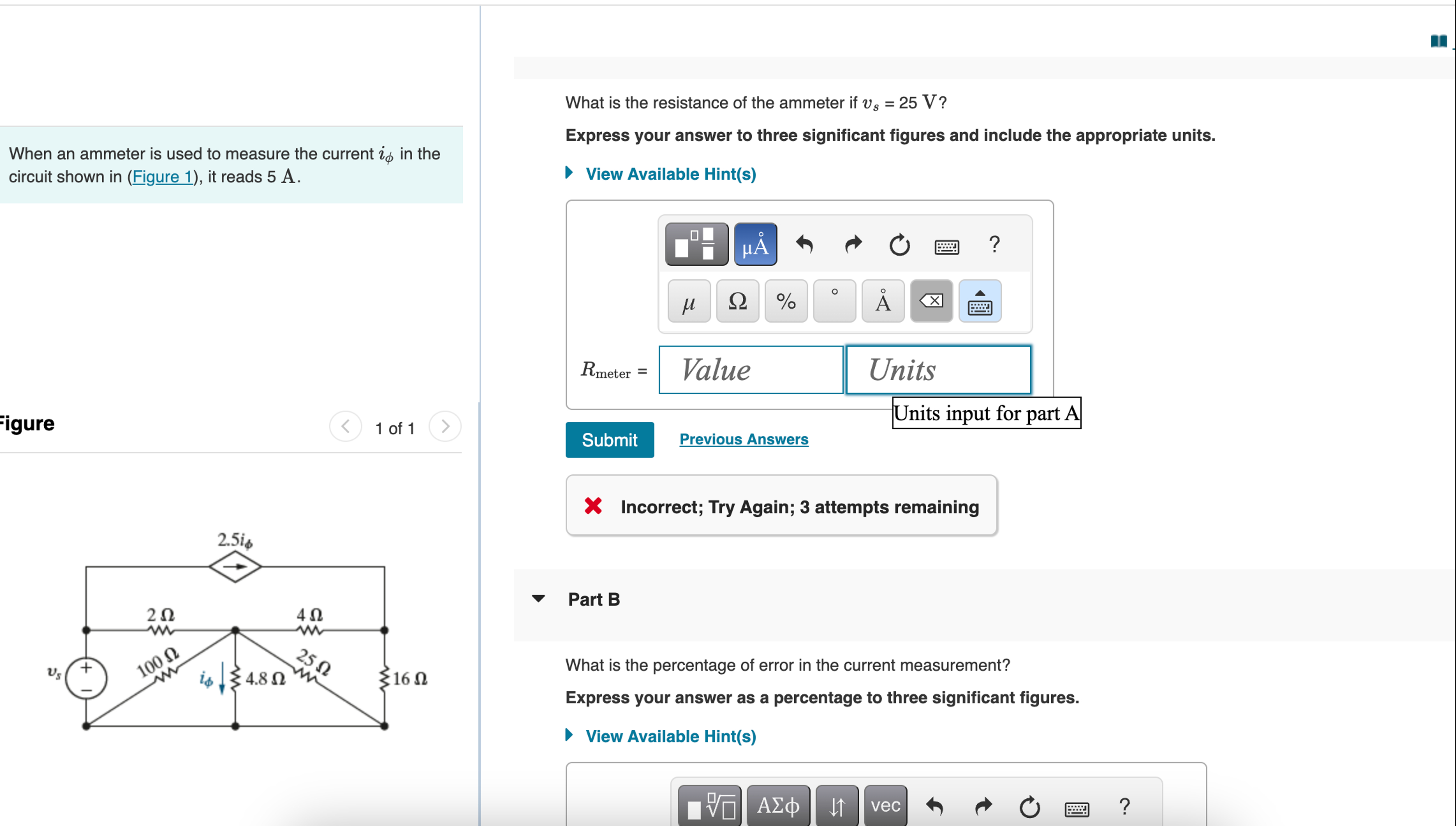 Solved When an ammeter is used to measure the current iφ ﻿in | Chegg.com