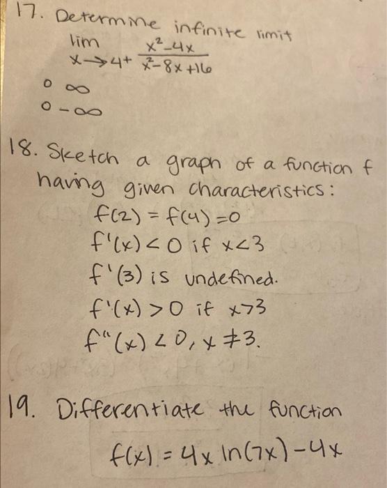 Solved 17 Determine Infinite Limit Lim X² 4x X 4 7 8xtile