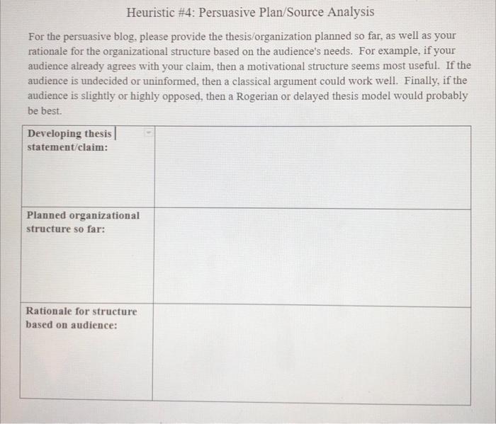 Heuristic #4: Persuasive Plan/Source Analysis For the | Chegg.com