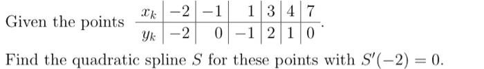 Solved Find the quadratic spline S for these points with | Chegg.com