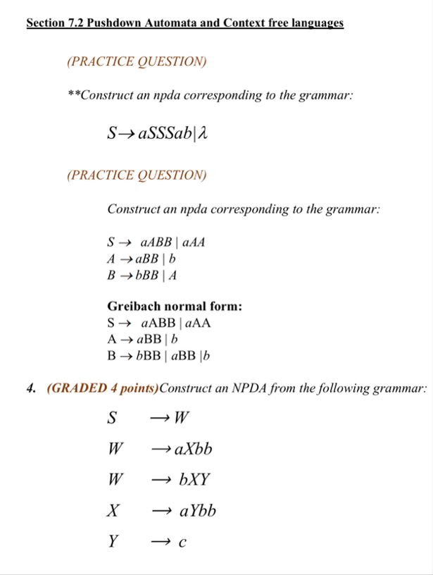 Section 7.2 ﻿Pushdown Automata and Context free | Chegg.com