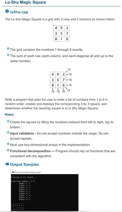 Solved Lo-Shu Magic Square to Shu.cpp The Lo Shu Magic | Chegg.com