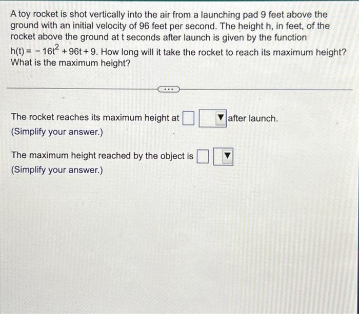 Solved A toy rocket is shot vertically into the air from a | Chegg.com