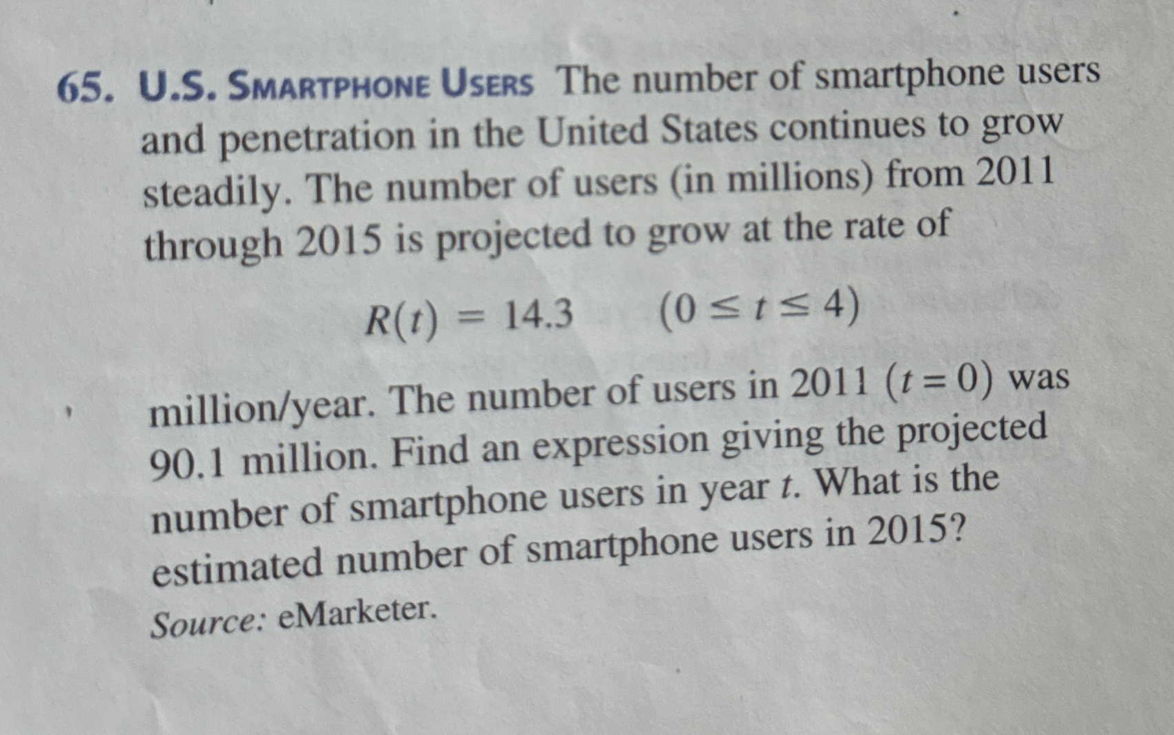 Solved U.S. ﻿SMARTPHONE UsERS The number of smartphone users | Chegg.com