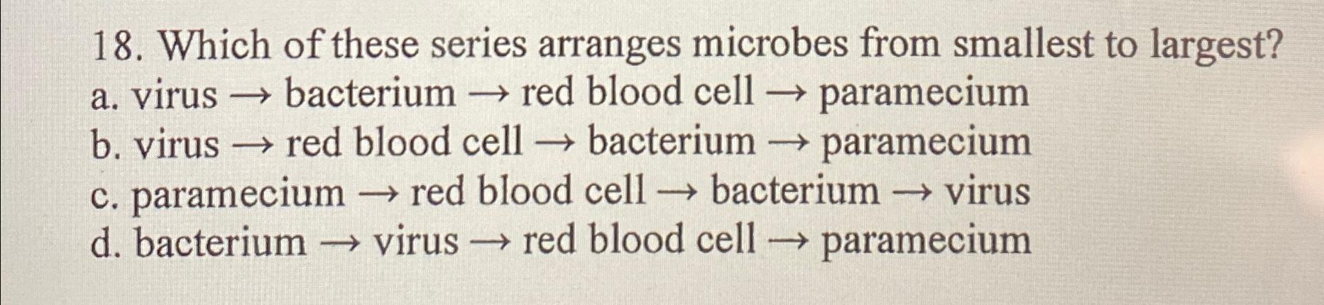 Solved Which of these series arranges microbes from smallest | Chegg.com