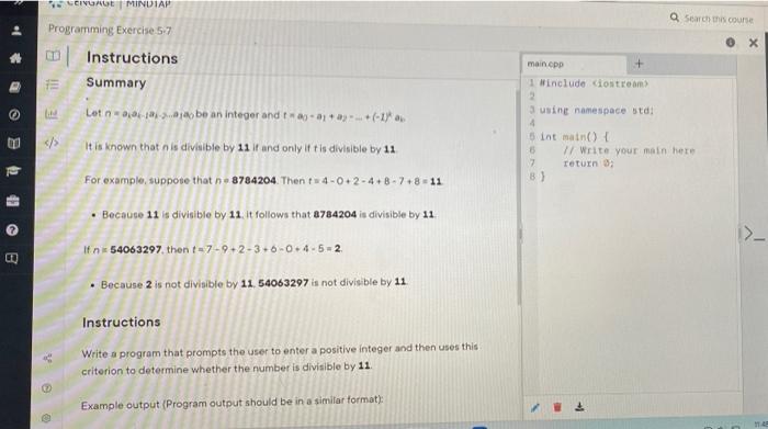 Solved LALE MINDIAP Search this course Programming Exercise | Chegg.com