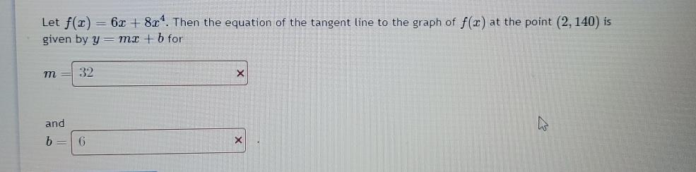 Solved Let f(x)=6x+8x4. ﻿Then the equation of the tangent | Chegg.com