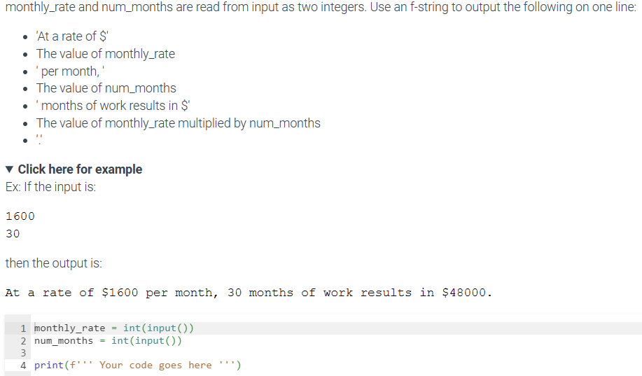 Solved monthly_rate and num_months are read from input as | Chegg.com