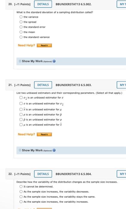 Solved What is the standard deviation of a sampling | Chegg.com