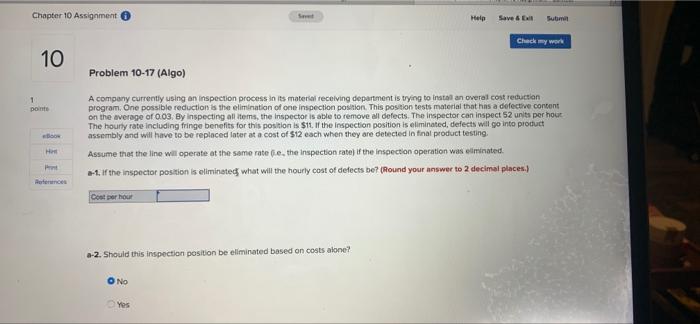 Solved Chapter 10 Assignment - Help Save & E Sum Check my | Chegg.com