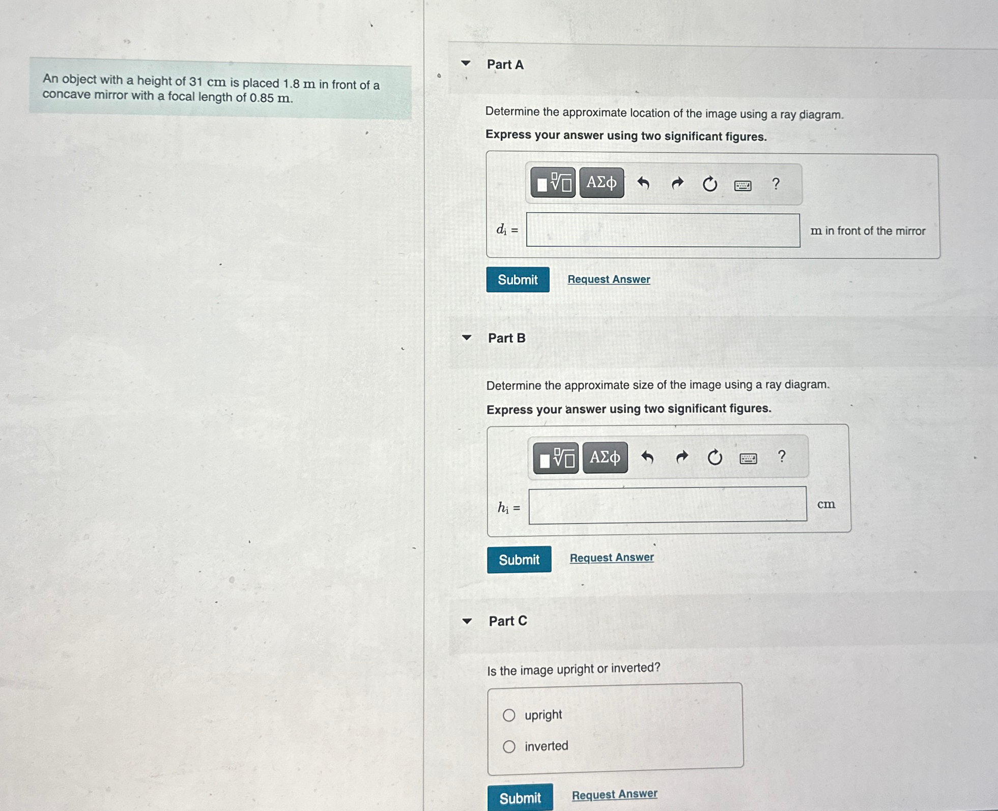 Solved An object with a height of 31cm ﻿is placed 1.8m ﻿in | Chegg.com
