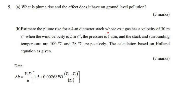 Solved (a) What is plume rise and the effect does it have on | Chegg.com