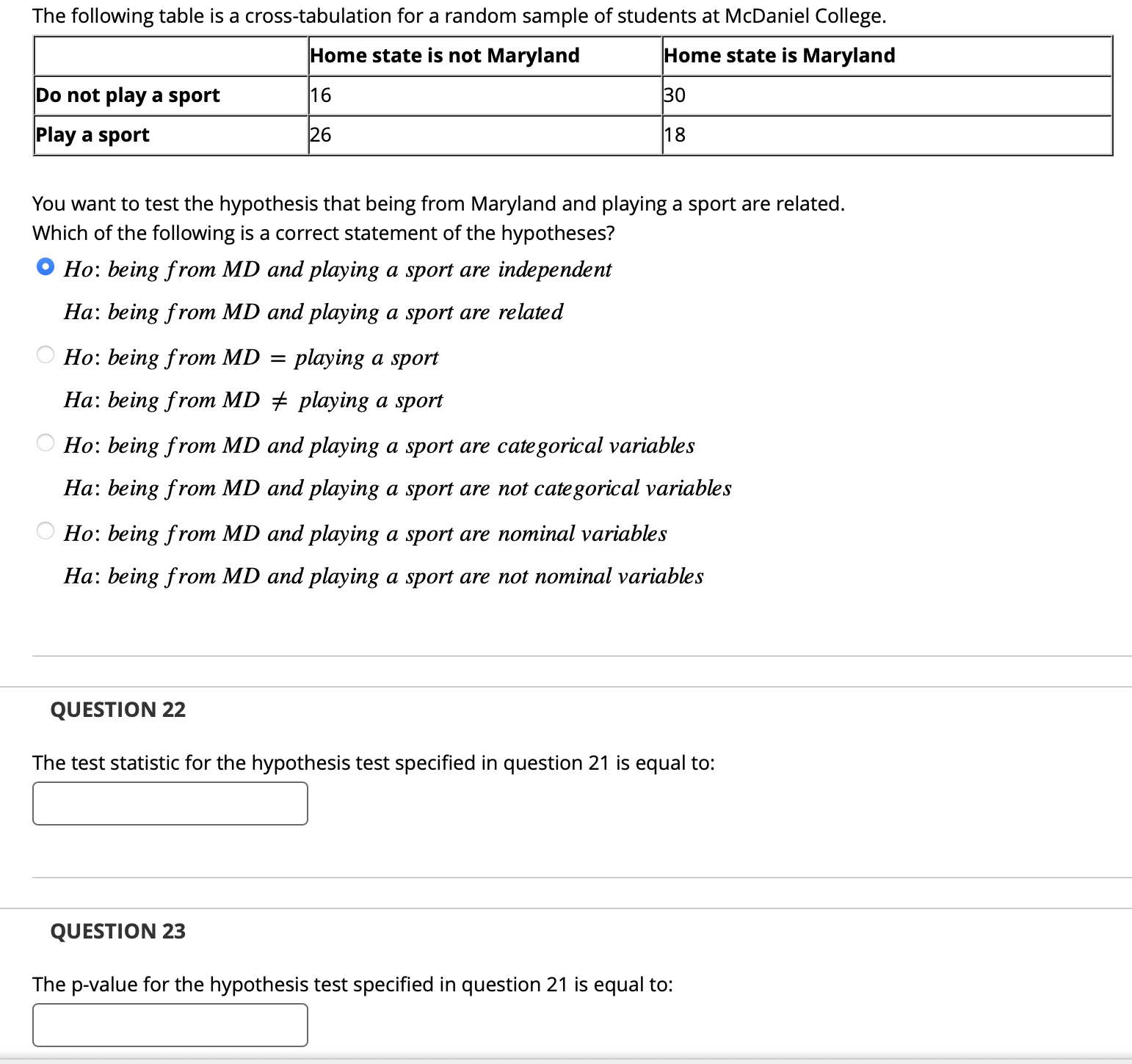 Solved The following table is a cross-tabulation for a | Chegg.com