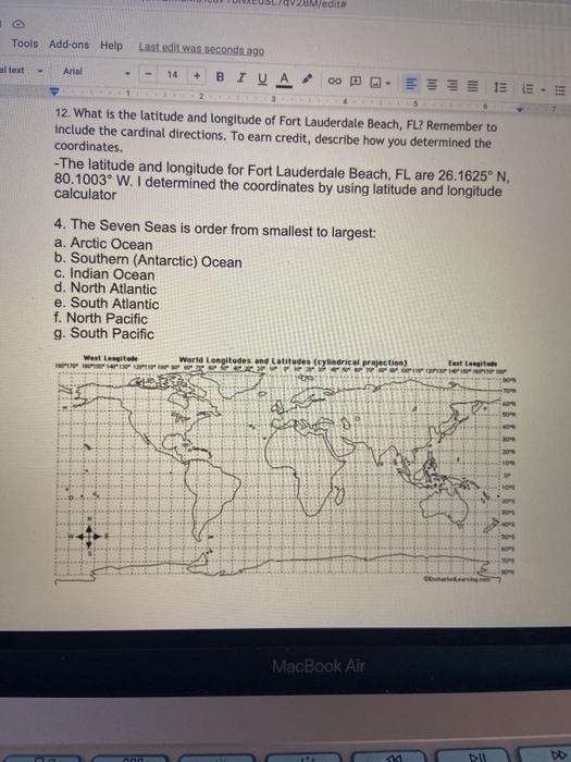 Solved using the world map, plot and label each of five | Chegg.com