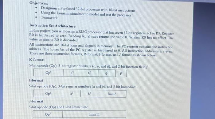 Objectives: • Designing a Pipelined 32 bit processor | Chegg.com